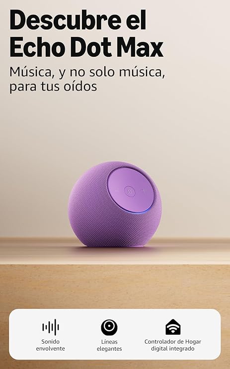 Echo Dot Max Roxo- Altifalante Alexa c som ambiente e hub integrado